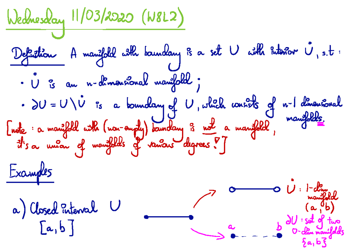 Wk8 - lecture 2 - lHresdayH/03/N20(W Definition A manifold with ...