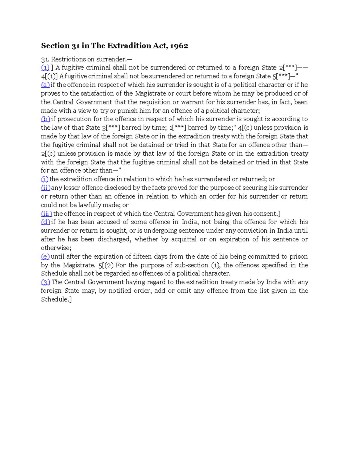 Indian Extradition Act - Section 31 in The Extradition Act, 1962 ...
