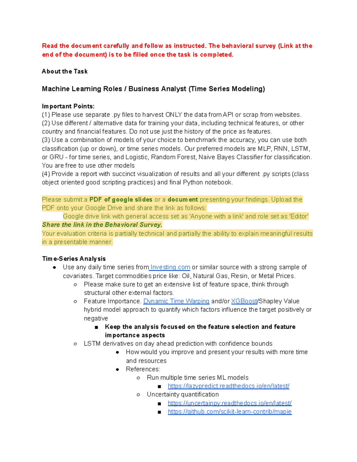 Trial Assignment Machine Learning (Time Series) - Read the document ...