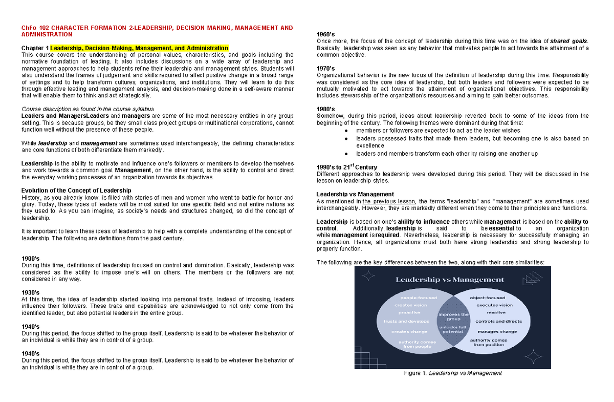 Chapter 1 Ch Fo 102 Character Formation 2- Leadership, Decision Making ...