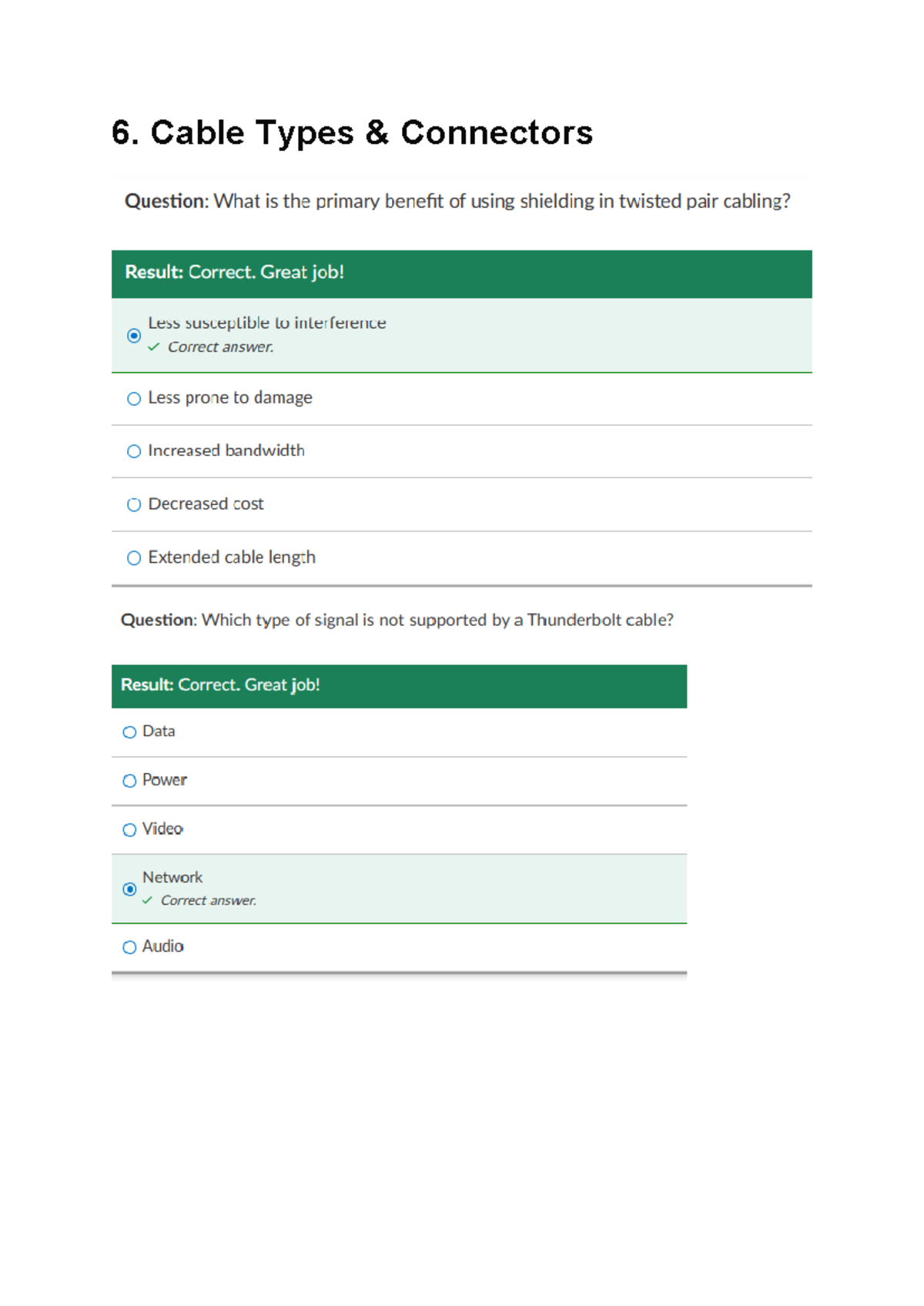 6. Cable Types & Connectors - 6. Cable Types Connectors Question: What ...