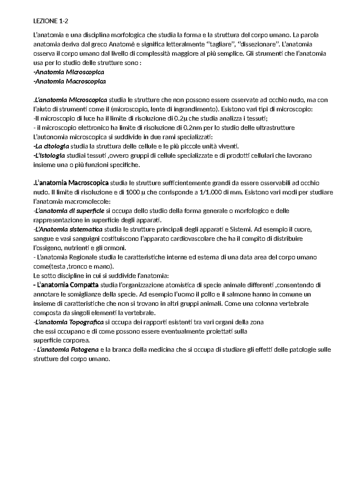 CAP 1-2 L'introduzione dell' anatomia - LEZIONE 1- L’anatomia e una ...