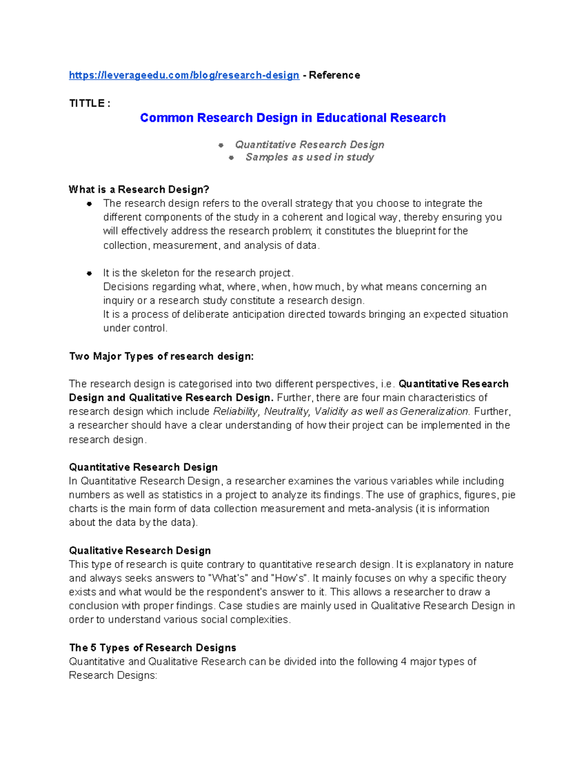 Part 1 Research Design - leverageedu/blog/research-design - Reference ...
