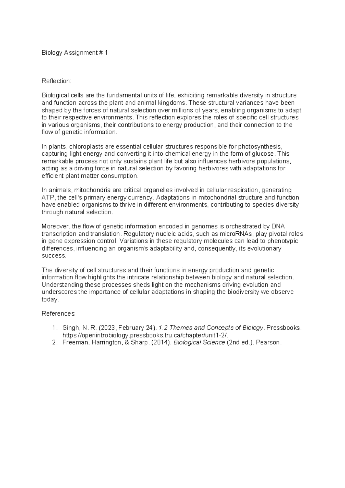 Biology Assignment # 1 - Biology Assignment # 1 Reflection: Biological ...