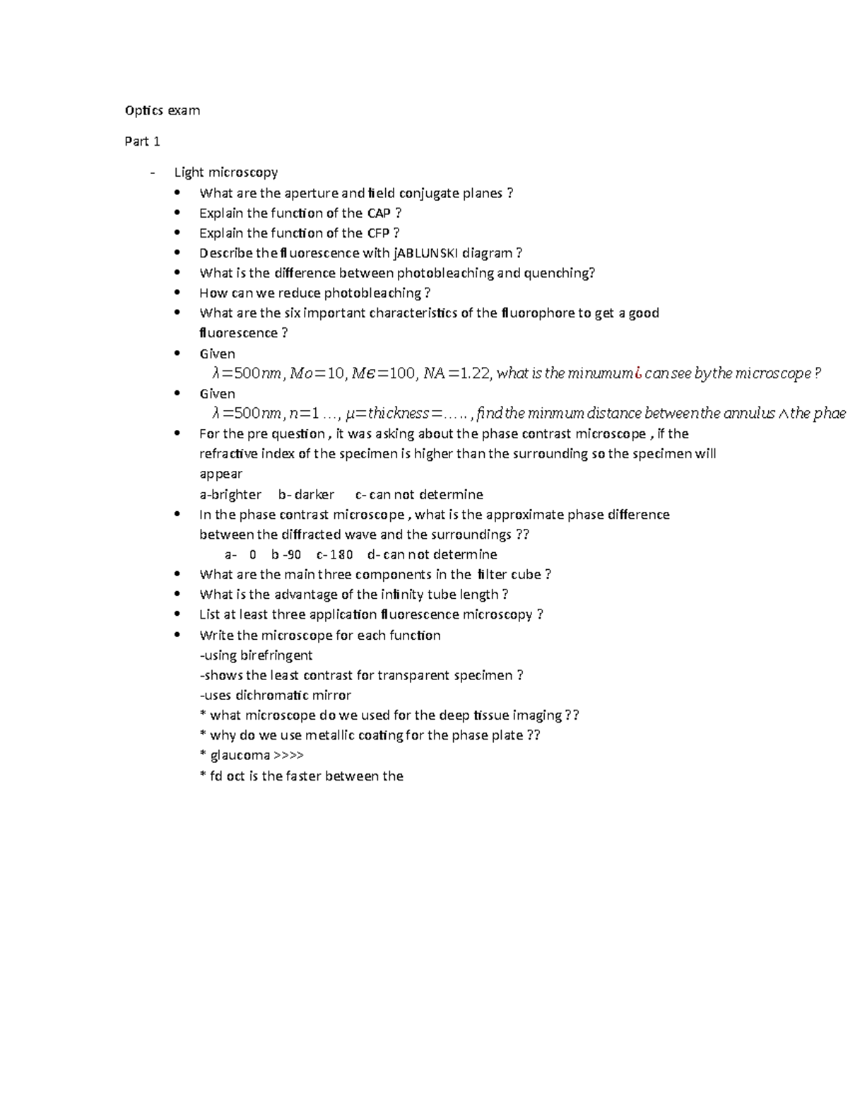 Optics exam 2019 - Lecture notes 1 - Optics exam Part 1 Light ...