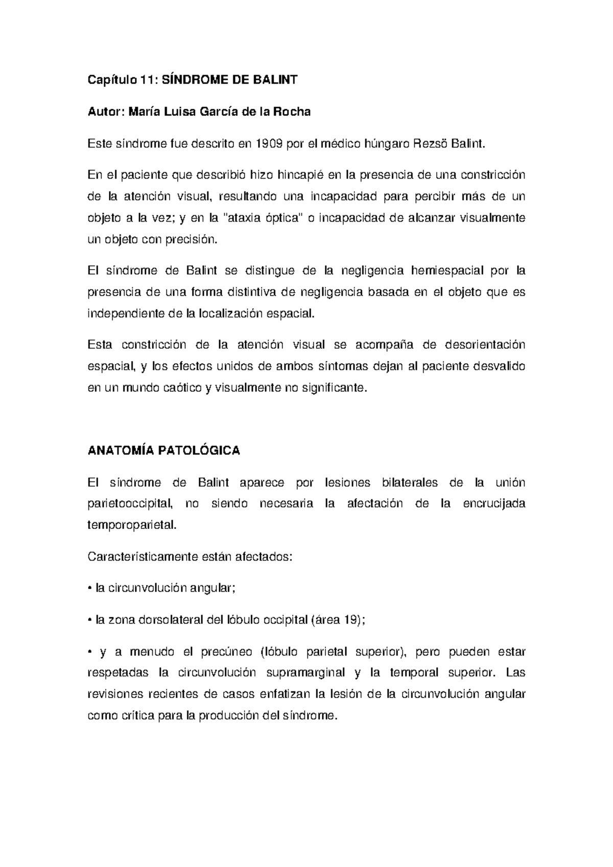11 sindrome de balint - Capítulo 11: SÍNDROME DE BALINT Autor: María ...