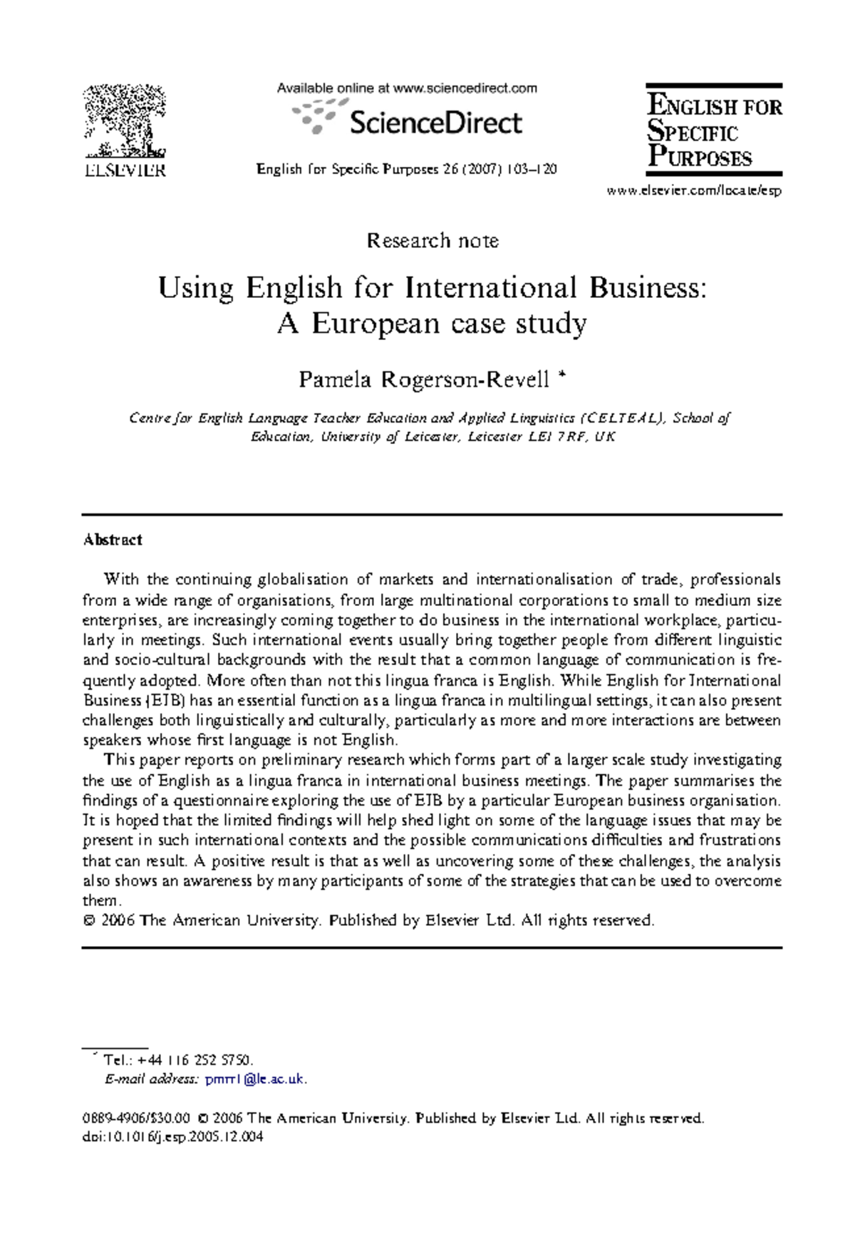 Using english for International Business - Research note Using English ...