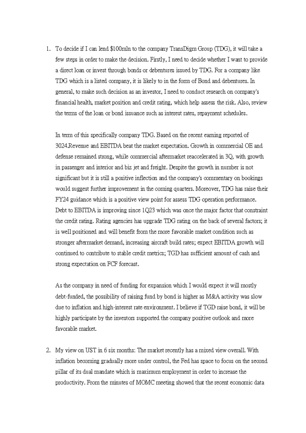 Interview Answer Xxx To Decide If I Can Lend 100mln To The Company