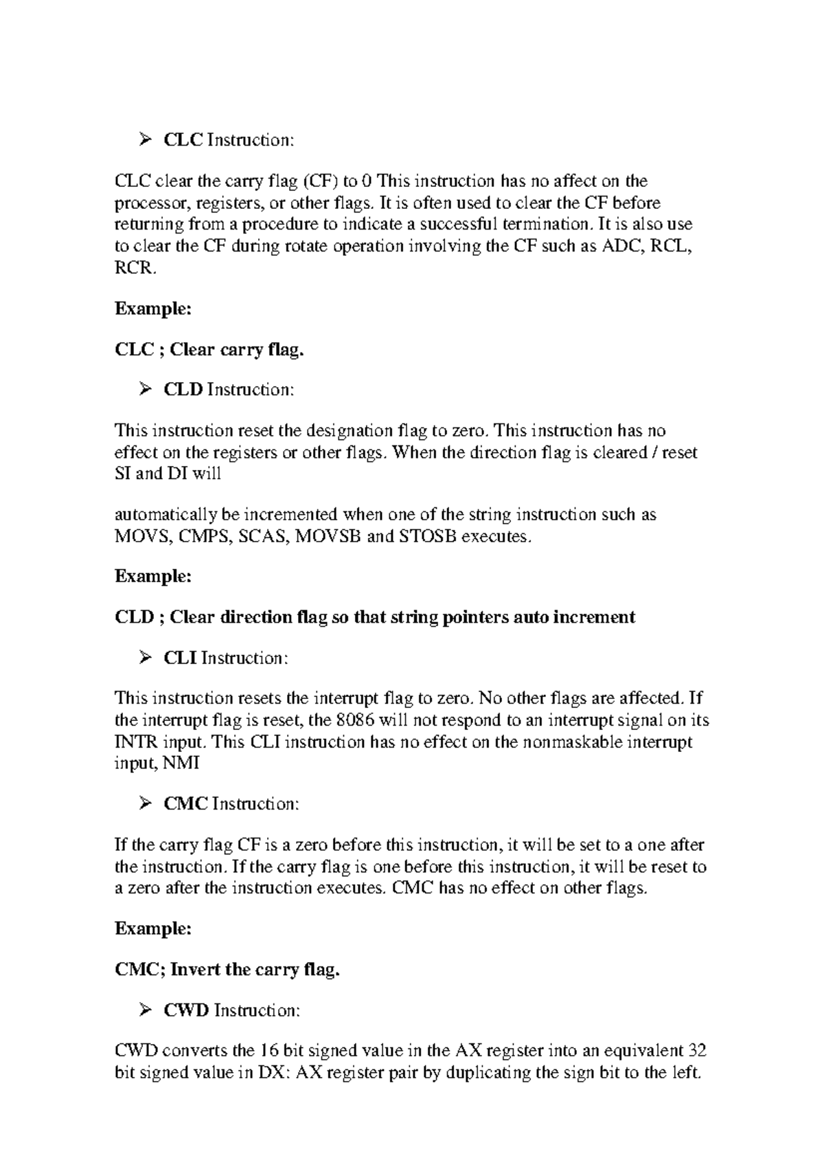 Microprocessor and architecture processor-7 - CLC Instruction: CLC ...