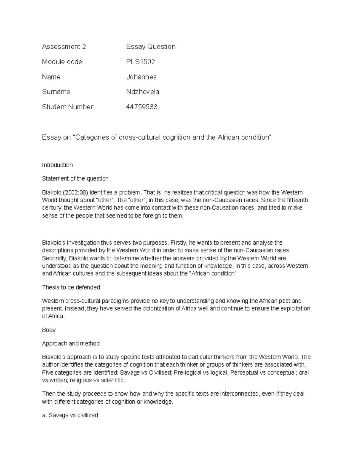Assessment 2Essay Question - Assessment 2 Essay Question Module code ...