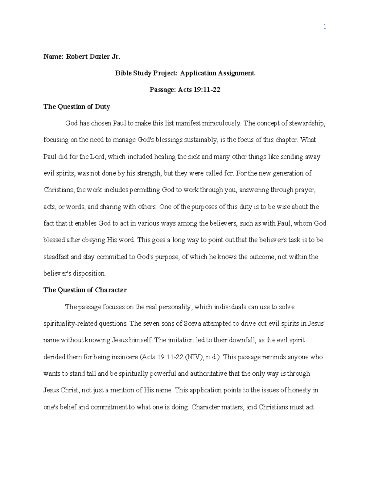 Bible Study Project Application Assignment final copy - 1 Name: Robert ...