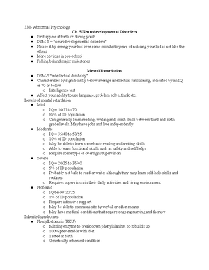 Abnormal Final Exam - Delusions 2. Hallucinations o Disorganized ...