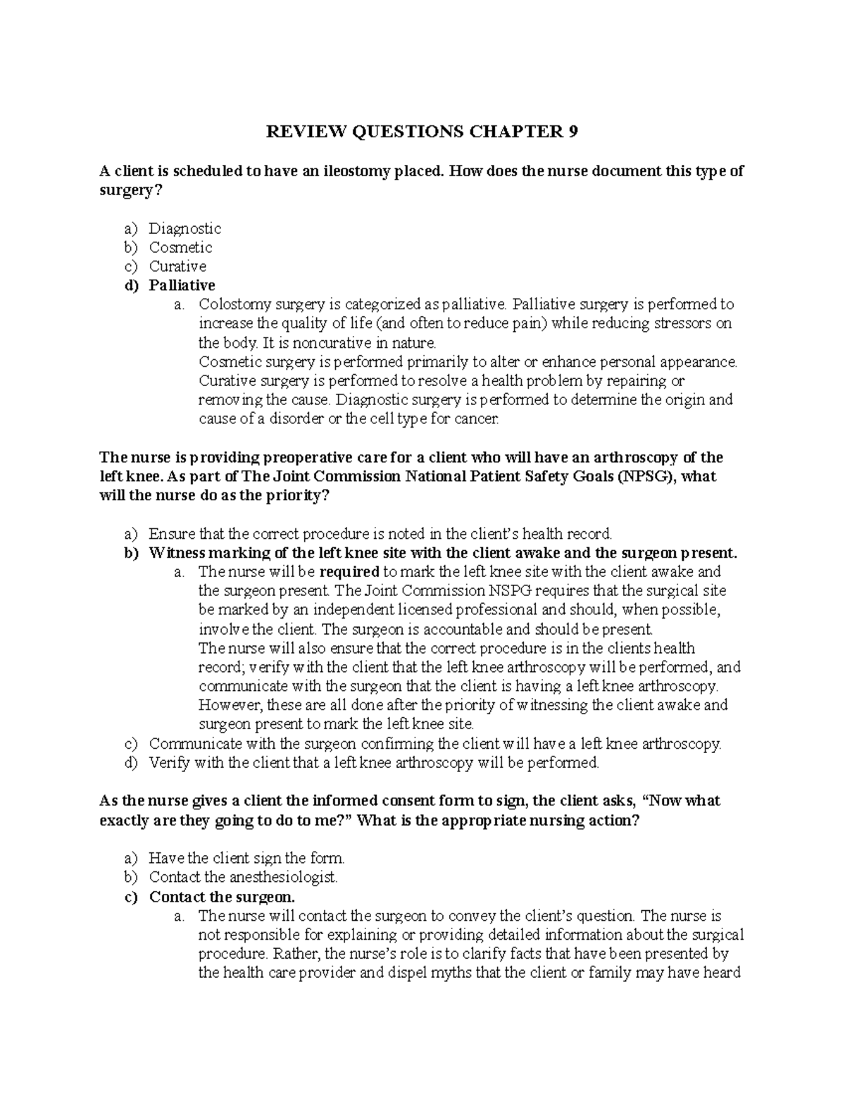 Review Chapter 9 quiz - Concepts of Care for Perioperative Patients ...