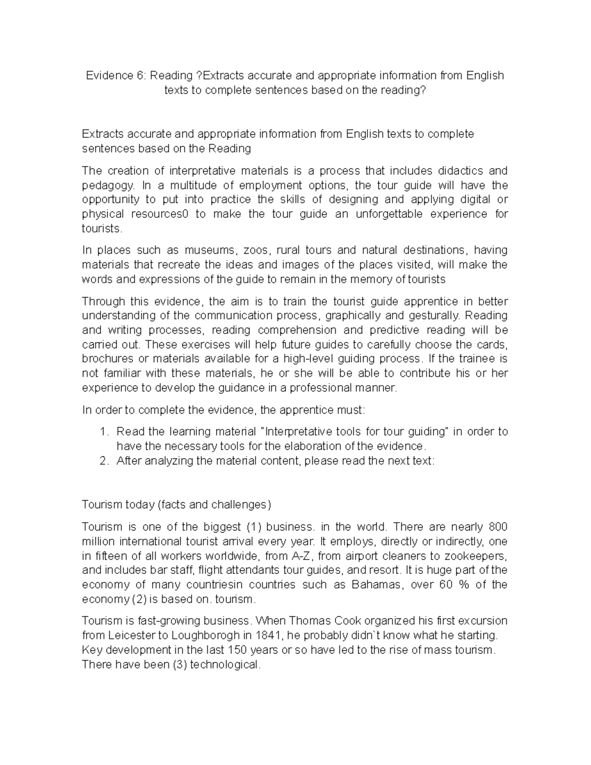 Taller Ingles- Readin - resumen - Evidence 6: Reading ?Extracts ...