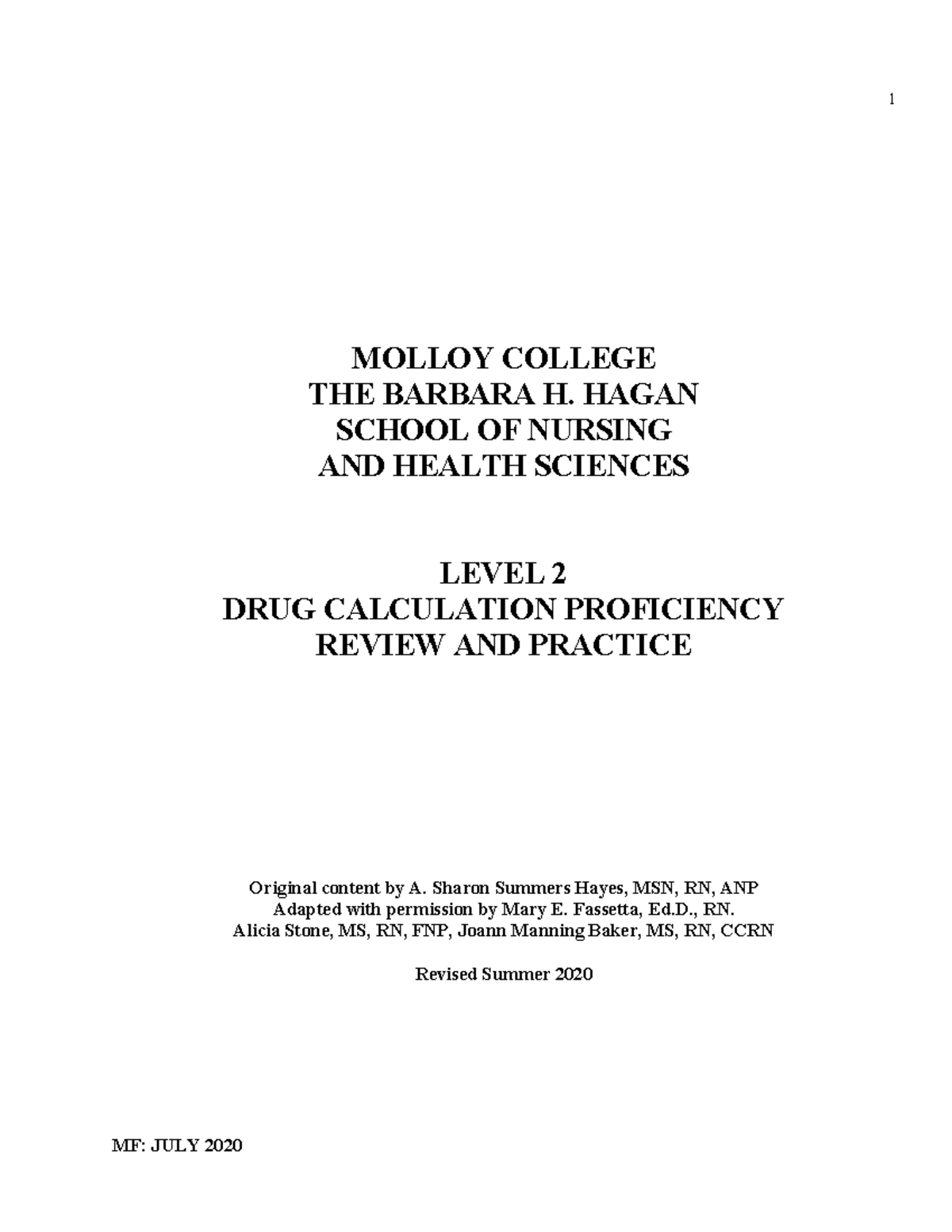Level 2 Drug Calculation Practice Packet Updated 7.2020 - MOLLOY ...