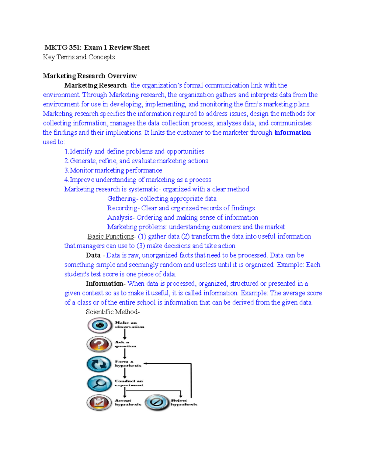 351 Exam 1 Study Guide - MKTG 351: Exam 1 Review Sheet Key Terms and ...