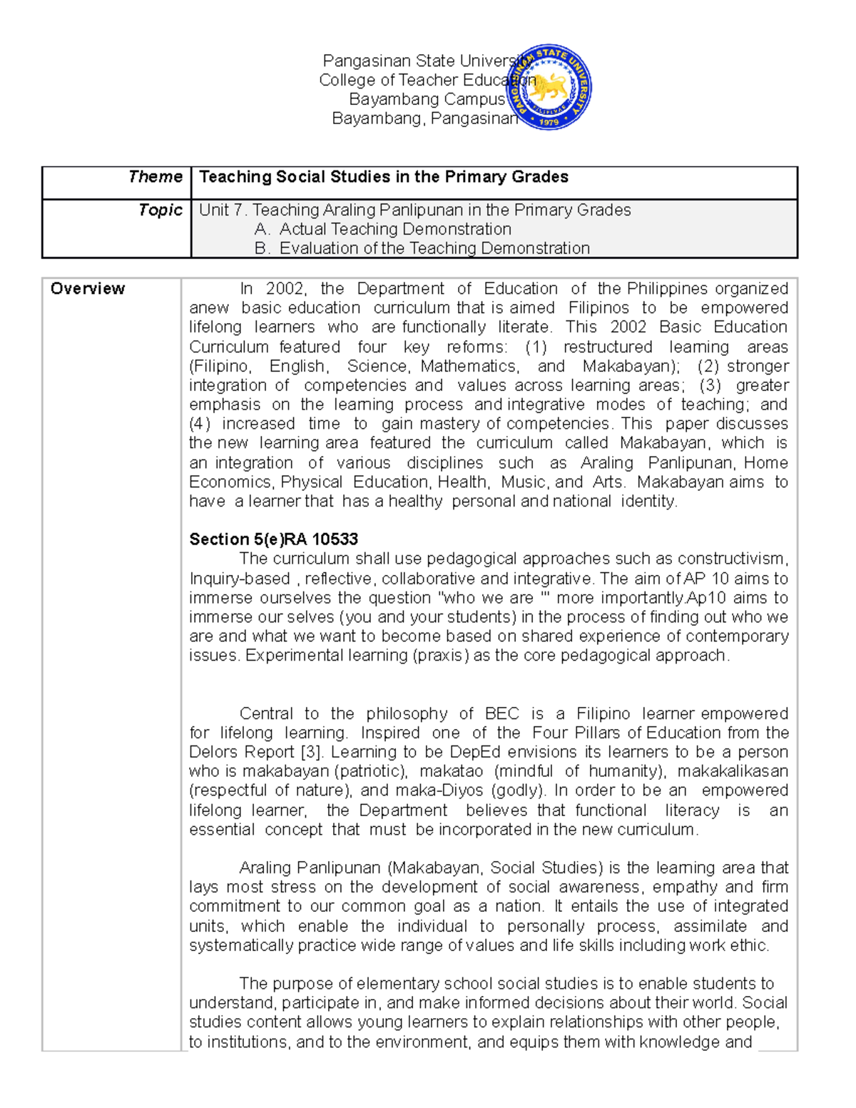 EGE-101-SG7 - Teaching Social Studies in Elementary Grades - Pangasinan State University College ...
