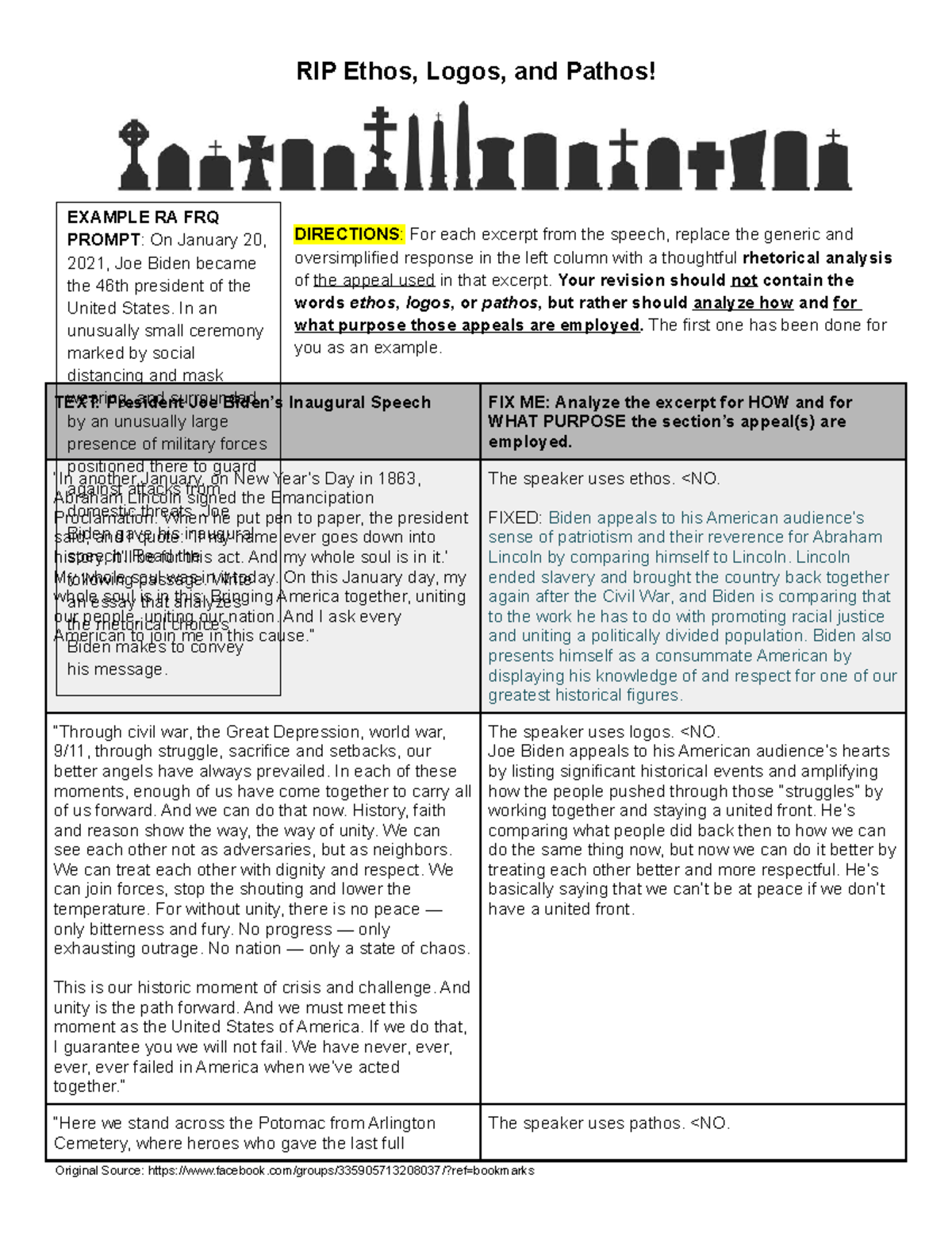 RIP Ethos, Logos, and Pathos Biden Speech-1 - RIP Ethos, Logos, and ...