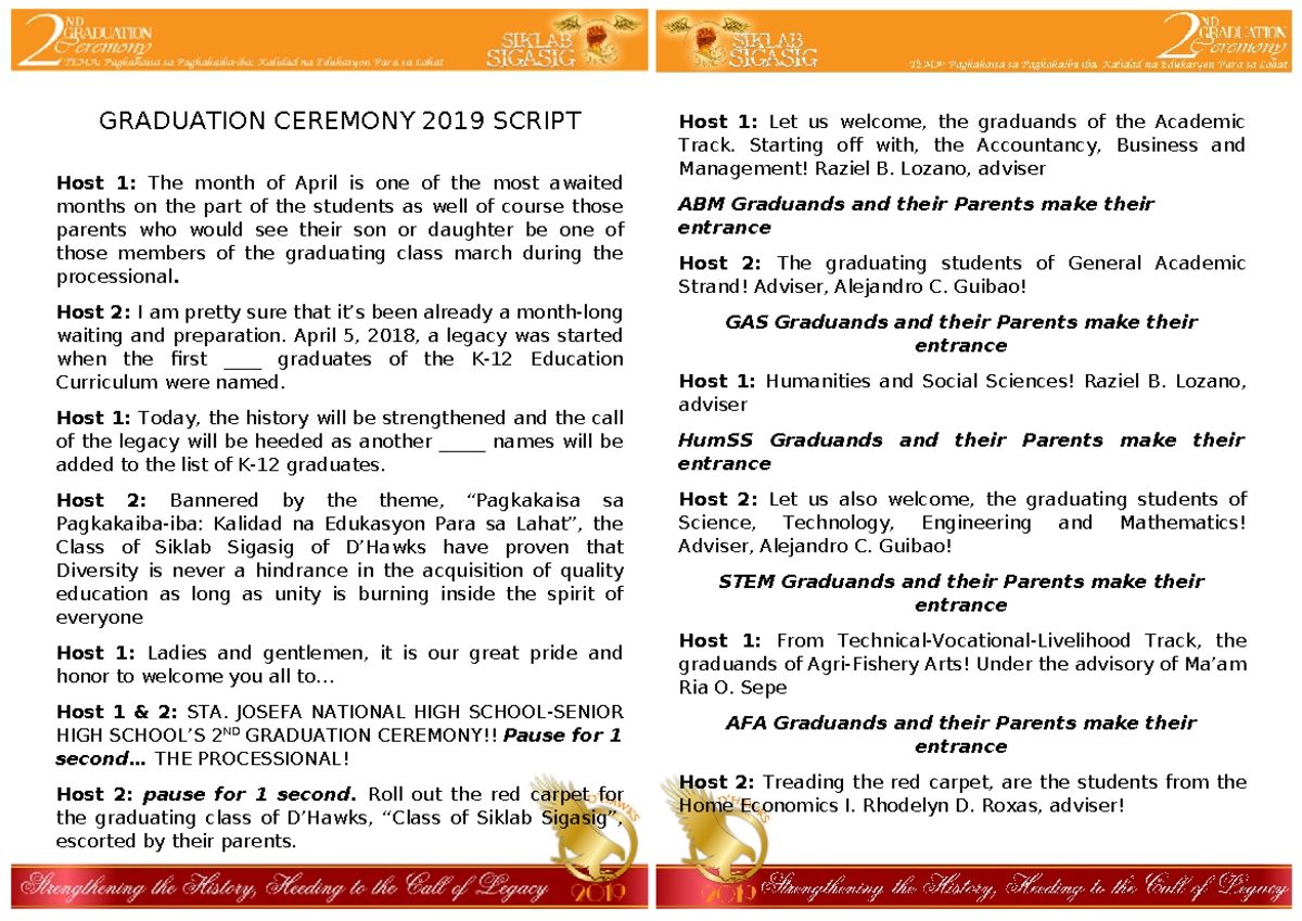 Graduation Ceremony 2019 Script - GRADUATION CEREMONY 2019 SCRIPT Host ...