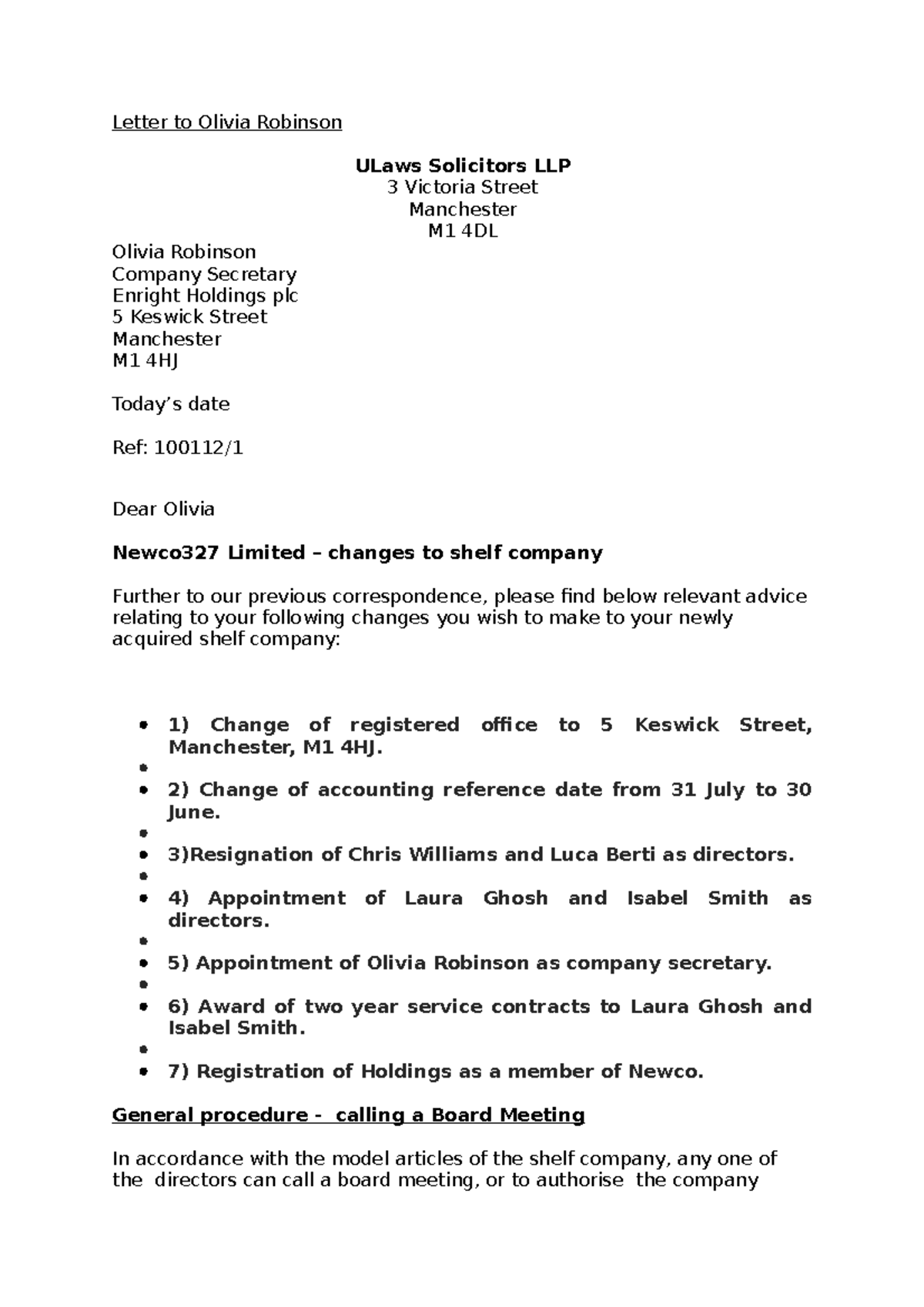Engage Task - notes - Letter to Olivia Robinson ULaws Solicitors LLP 3 ...