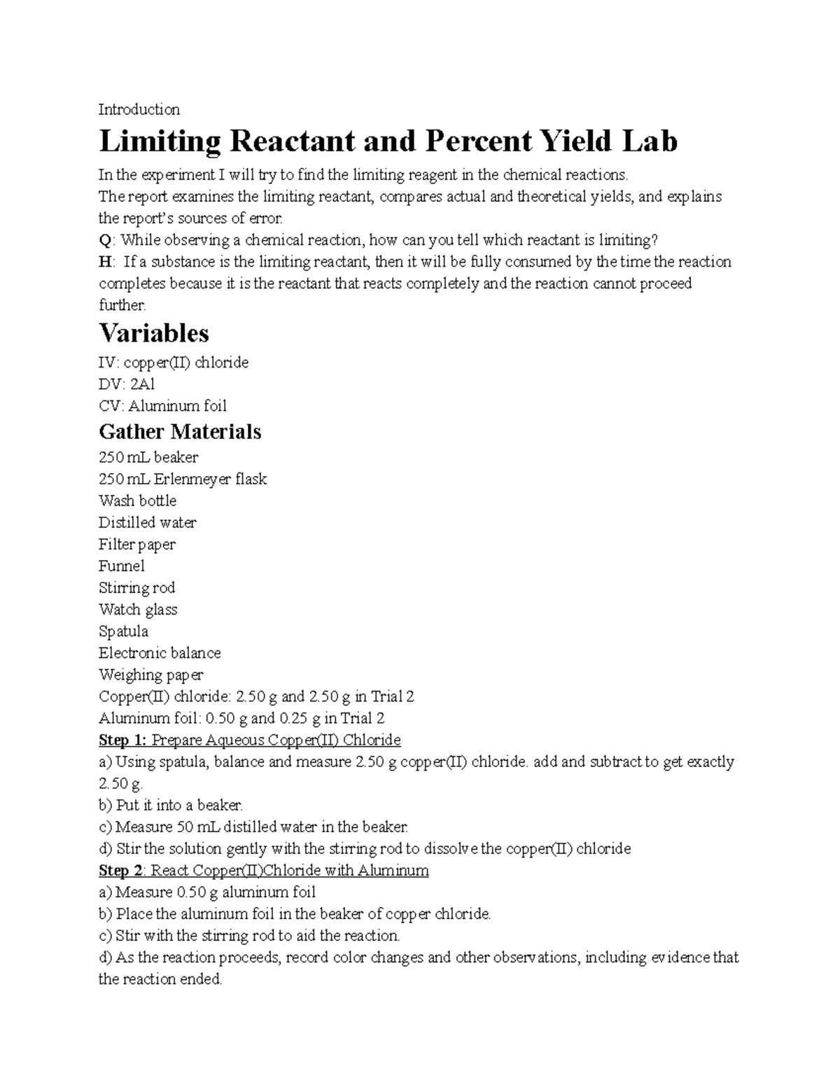 Edinboro University of Pennsylvania - Introduction Limiting Reactant ...