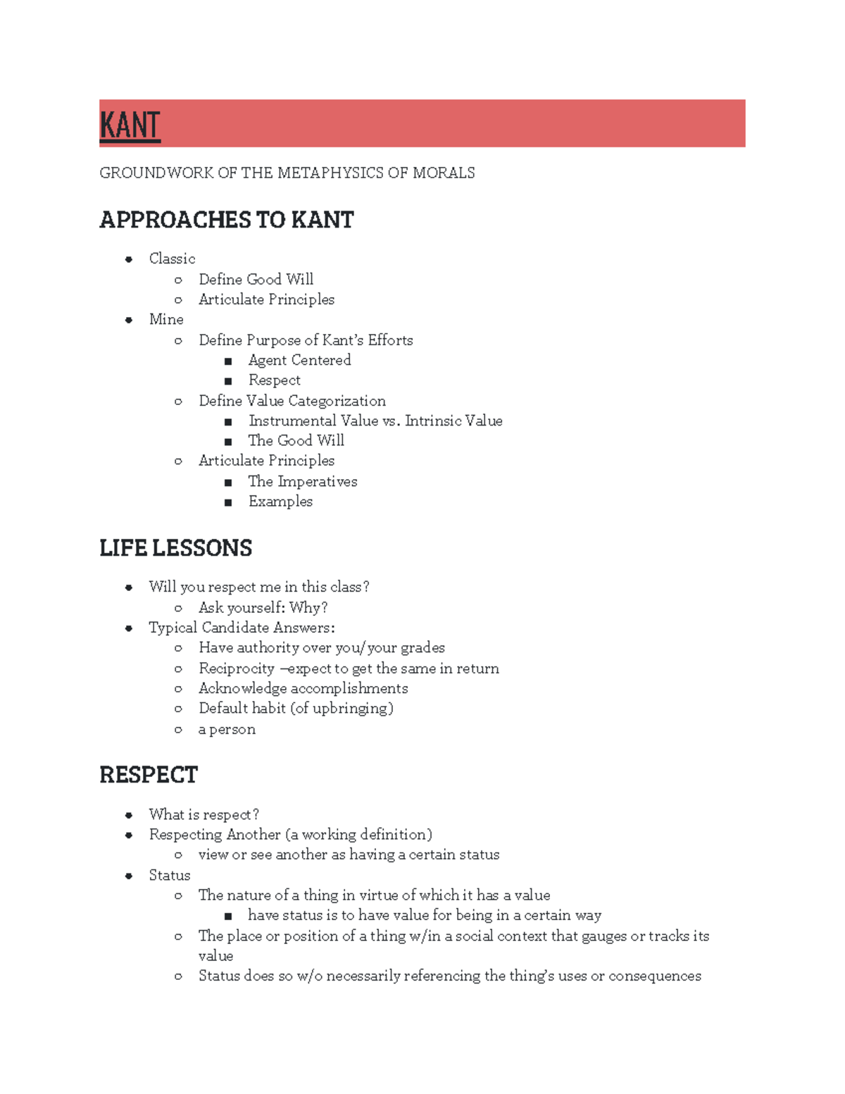 Kant - Detailed notes covering deontology and Immanuel Kant. - KANT ...