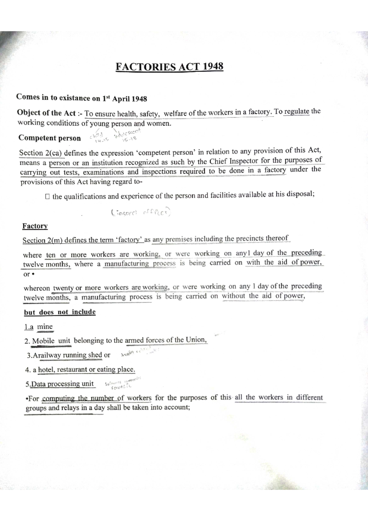 Factories act - Summary Business Law - Comes in to existance on 1 April ...