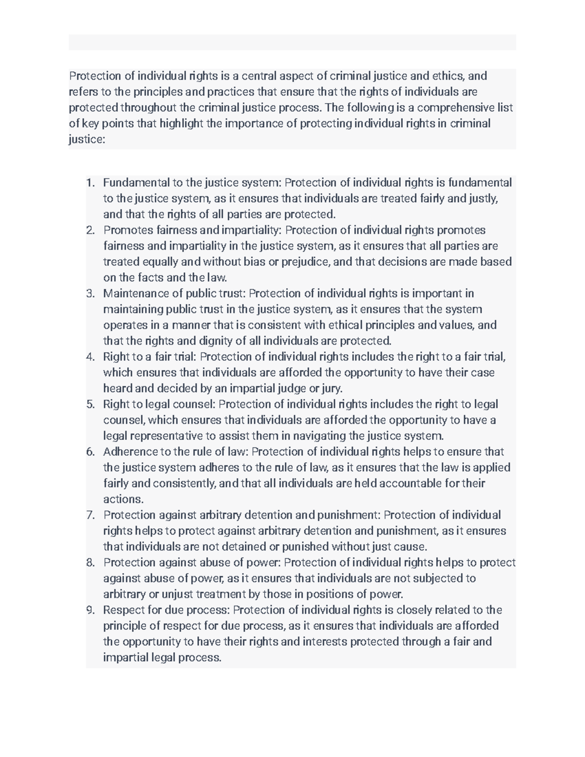 Protection of individual rights - The following is a comprehensive list ...