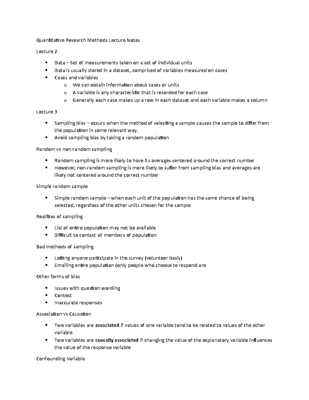 Quantitative Research Methods Lecture Notes - Avoid sampling bias by ...