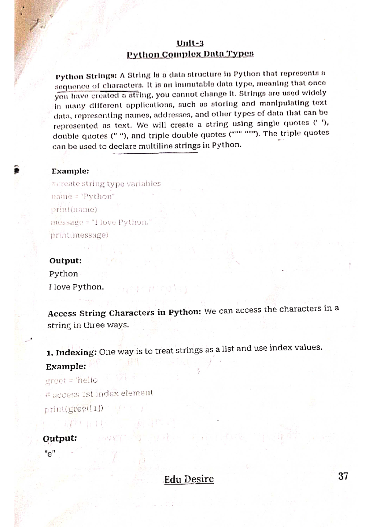 Python unit 3 - keep it up 😊 - Python Complex Data Types Python Strings: A String In a data ...