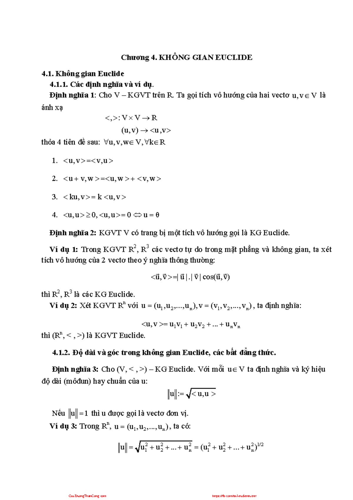Dai-so-tuyen-tinh bg-chuong-4 - [cuuduongthancong - Chương 4. KHÔNG GIAN EUCLIDE 4. Không gian ...