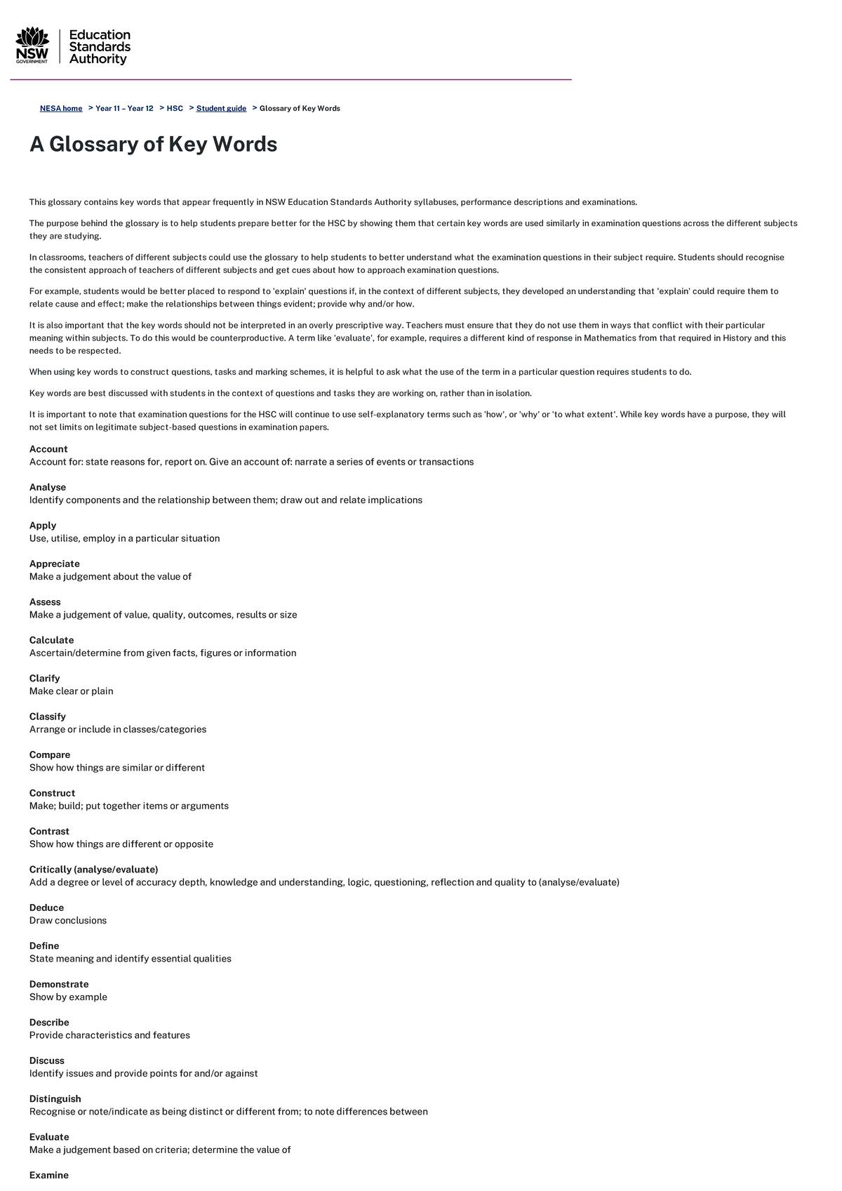 Glossary of Key Words NSW Education Standards - NESA home > Year 11 3 ...