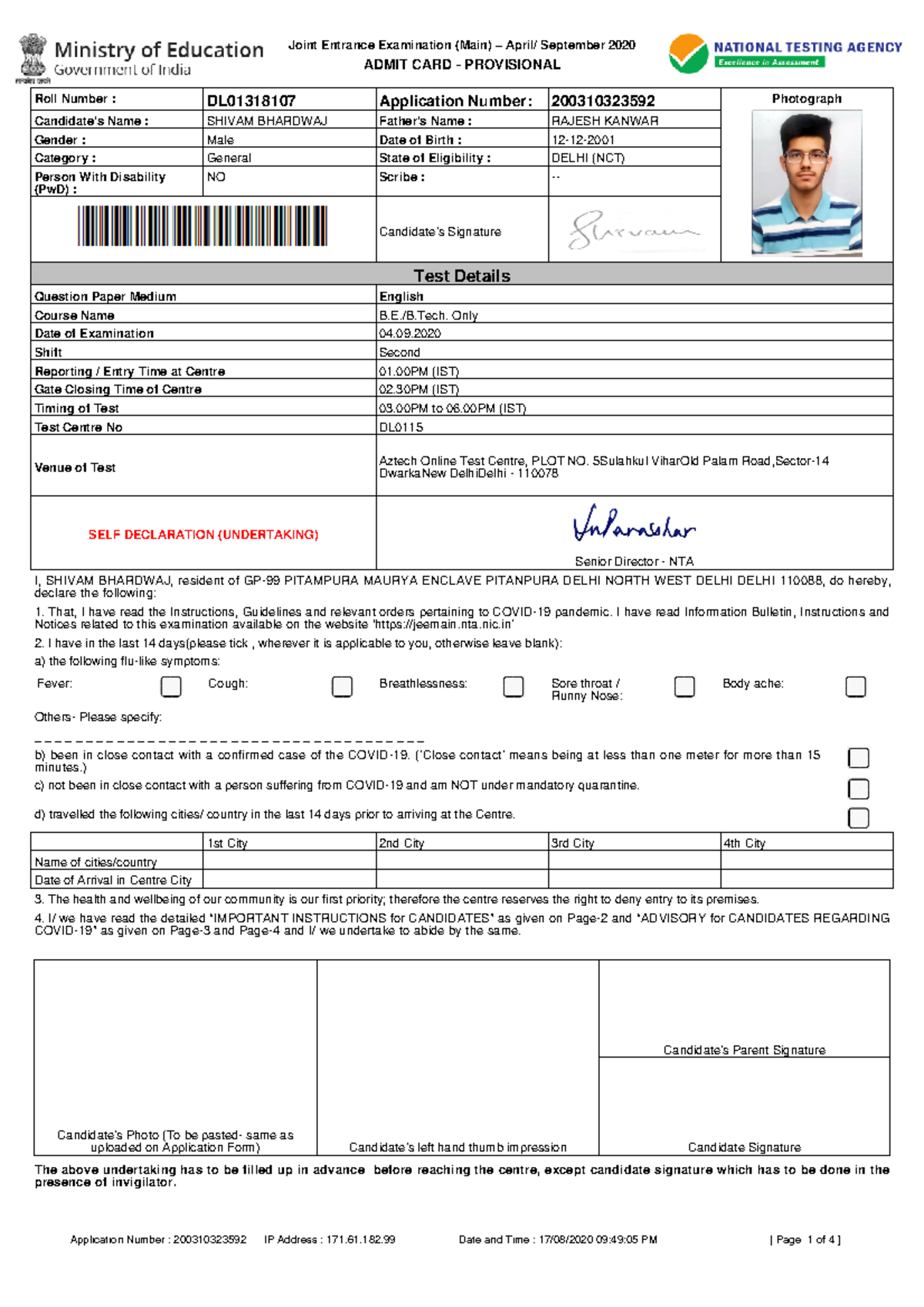 Exam 4 September, questions and answers - ADMIT CARD - PROVISIONAL Roll ...