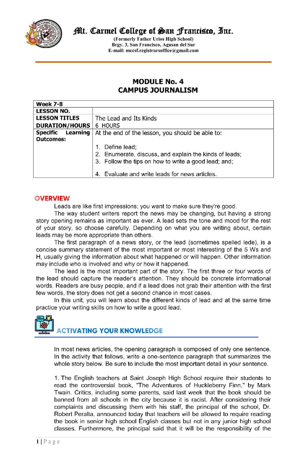 Campus Journalism Module 4 - English - Studocu
