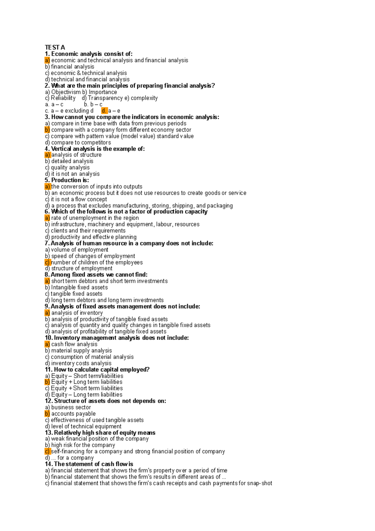 Financial Analysis TEST A 1 Economic Analysis Consist Of A