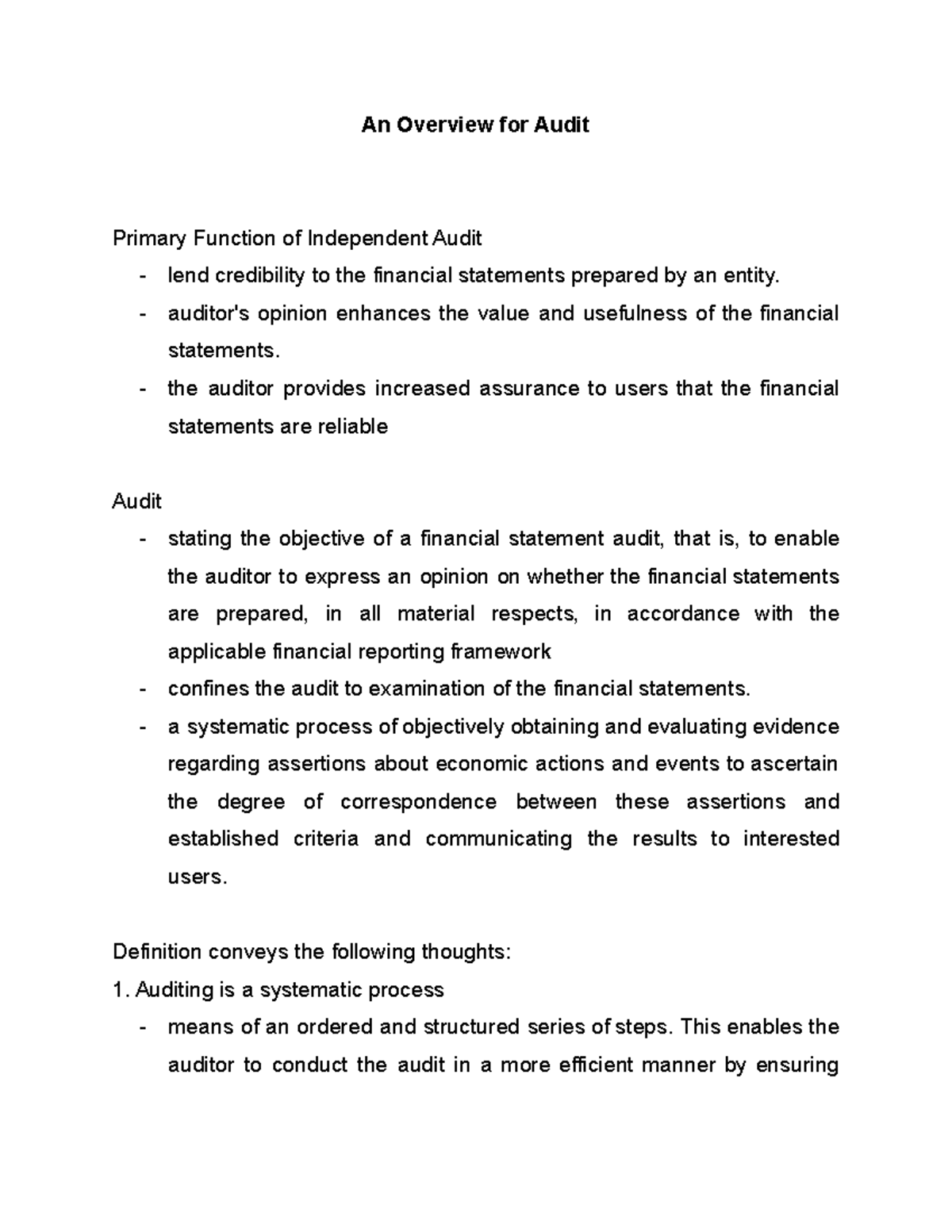 Overview for Audit - An Overview for Audit Primary Function of ...