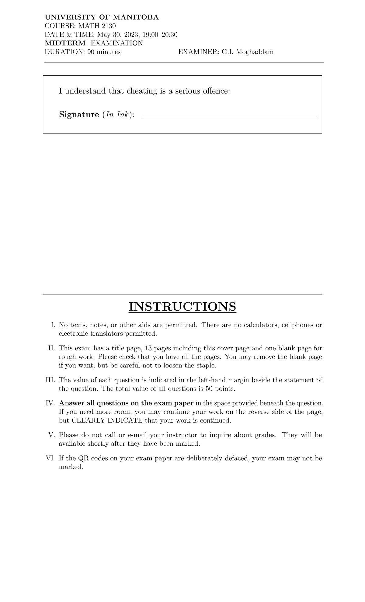 Sample 1 Test 1 (Except Q5) - COURSE: MATH 2130 DATE & TIME: May 30 ...