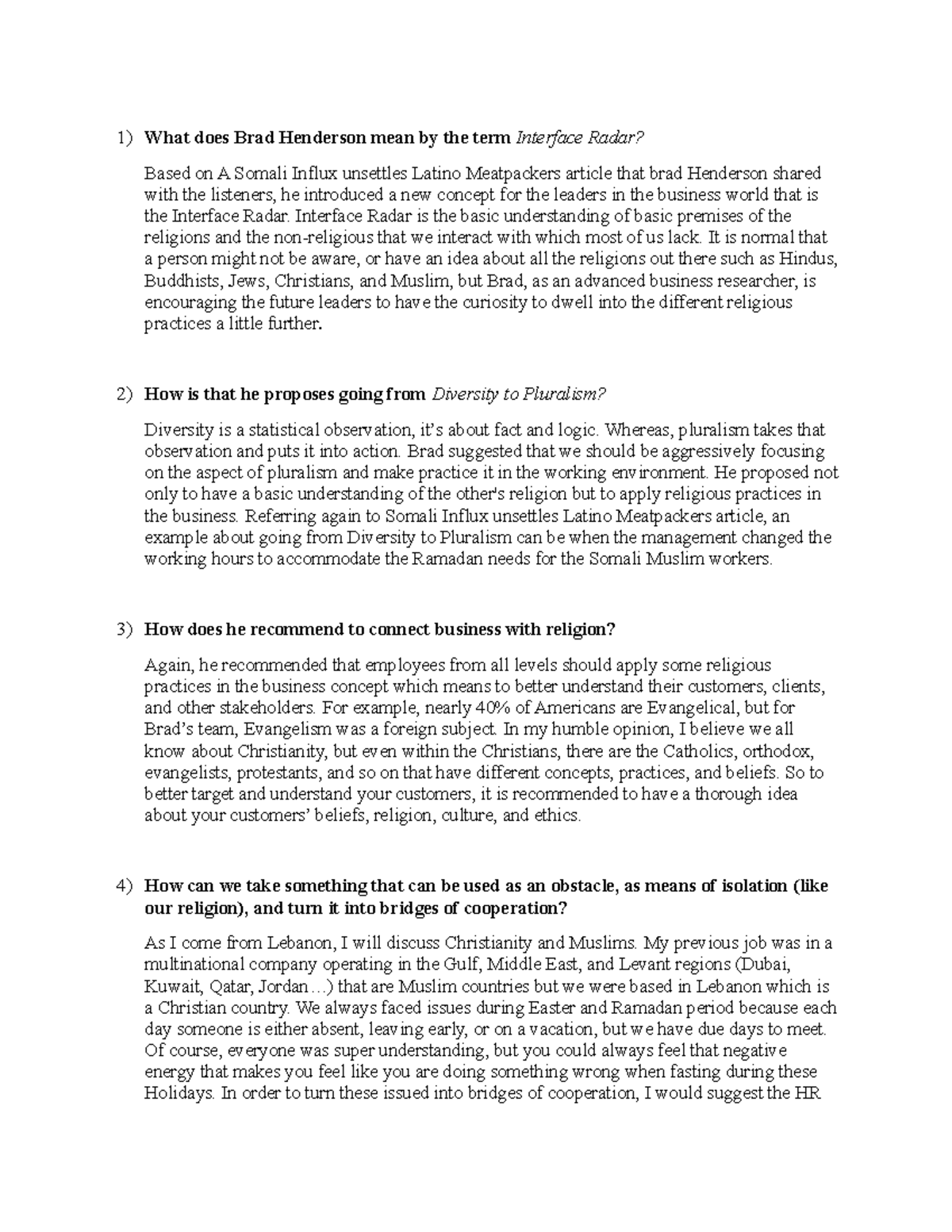 Module 5 Assignment 1 - A role for religion in business - What does ...