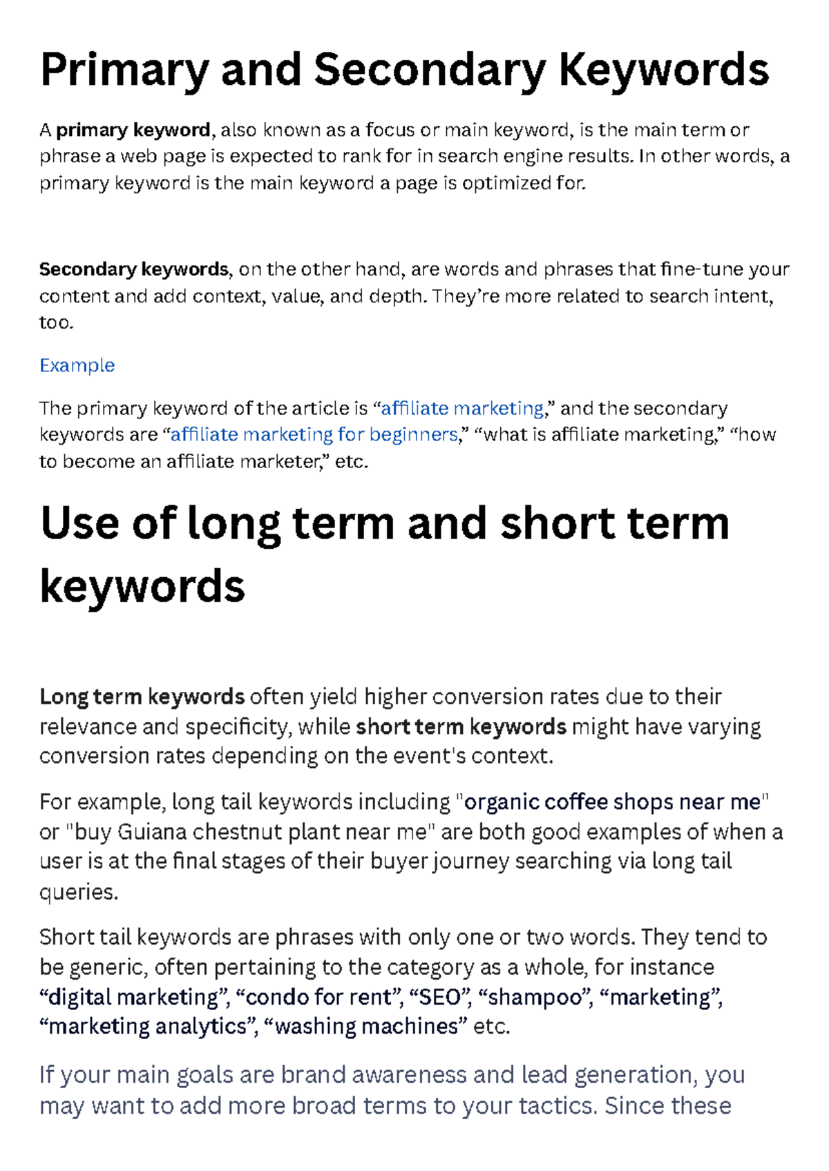 Primary and Secondary Keywords - In other words, a primary keyword is ...
