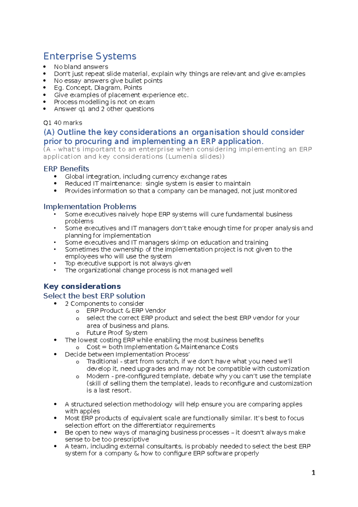 Enterprise Systems Notes - Concept, Diagram, Points Give examples of ...