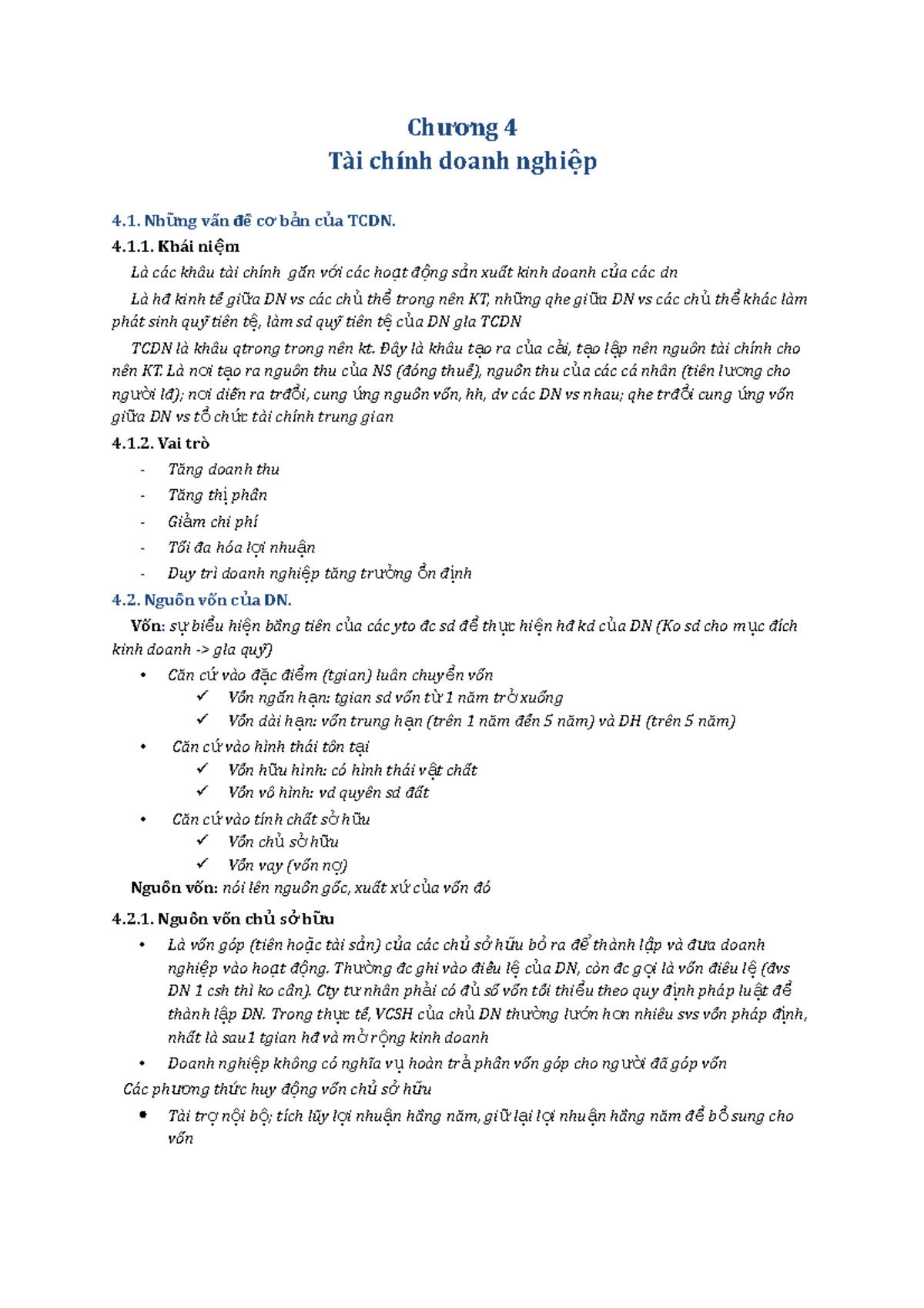 C4. Tài chính doanh nghiệp - Ch ng 4ươ Tài chính doanh nghi pệ 4. Nh ng vấấn đềề c b n c a TCDN ...