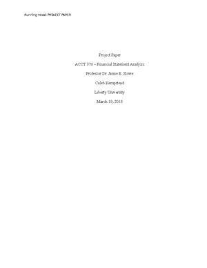 ACCT370 Excel Project Pt 3 - EXCEL PROJECT: PROJECTING FINANCIAL ...