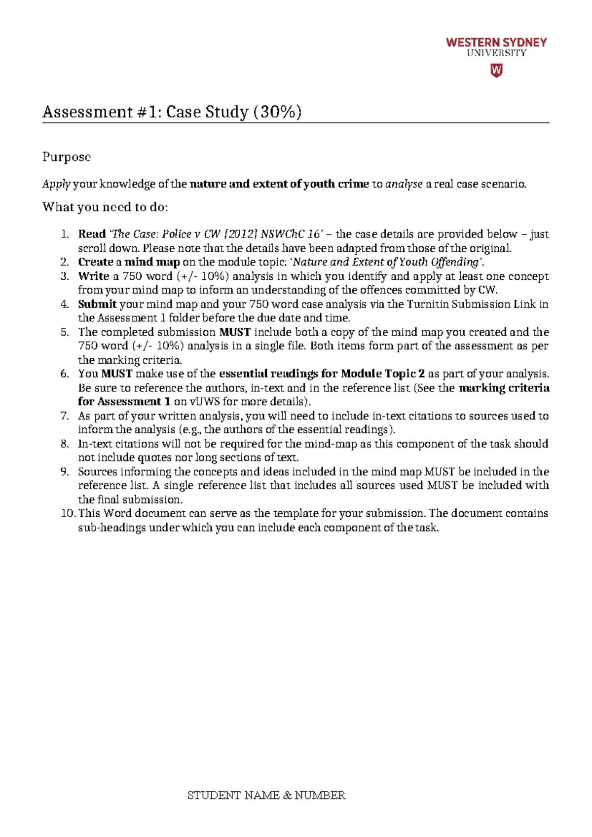 Assessment #1 Template Case Study - Assessment #1: Case Study (30% ...