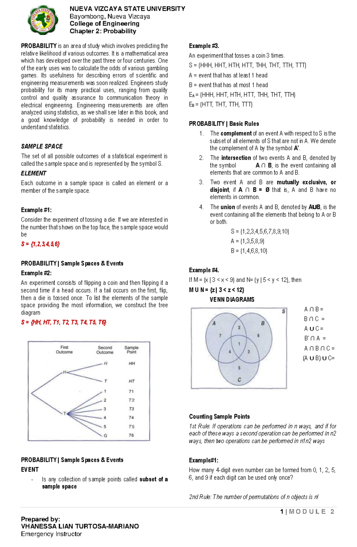Module 2 Probability - Bayombong, Nueva Vizcaya College of Engineering Chapter 2: Probability 1 ...