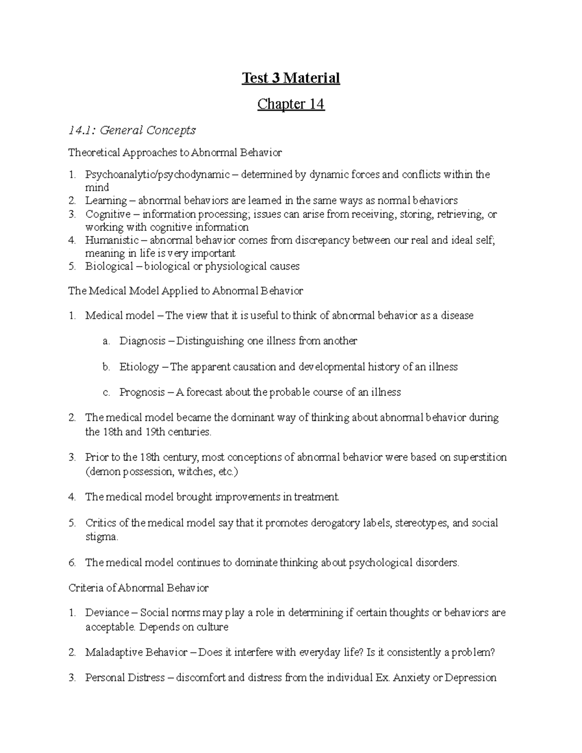 Test 3 Material - PSYC 202 Lecture Notes - Test 3 Material Chapter 14 ...