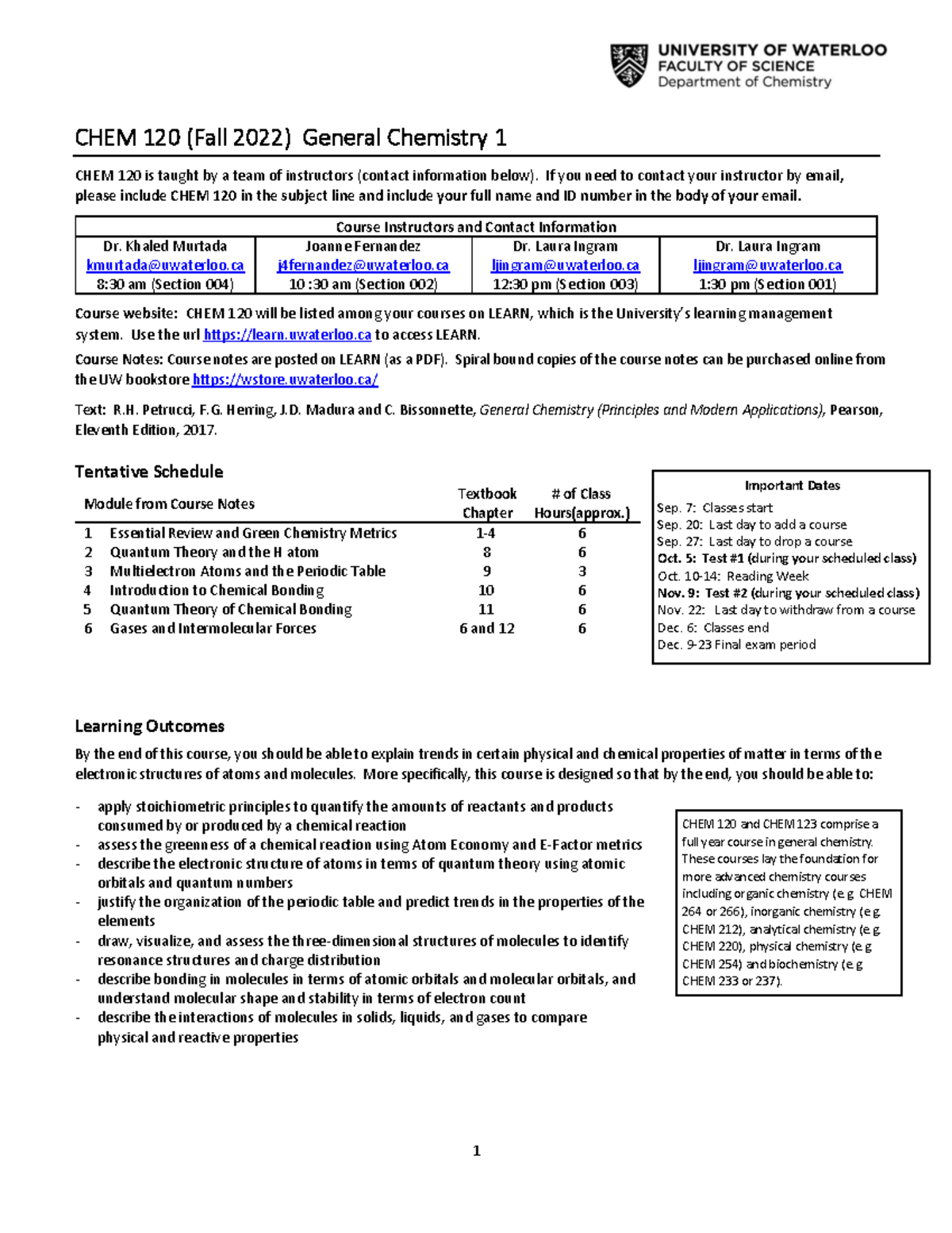 C120-f22-outline-final - CHEM 120 (Fall 2 022 ) General Chemistry 1 ...