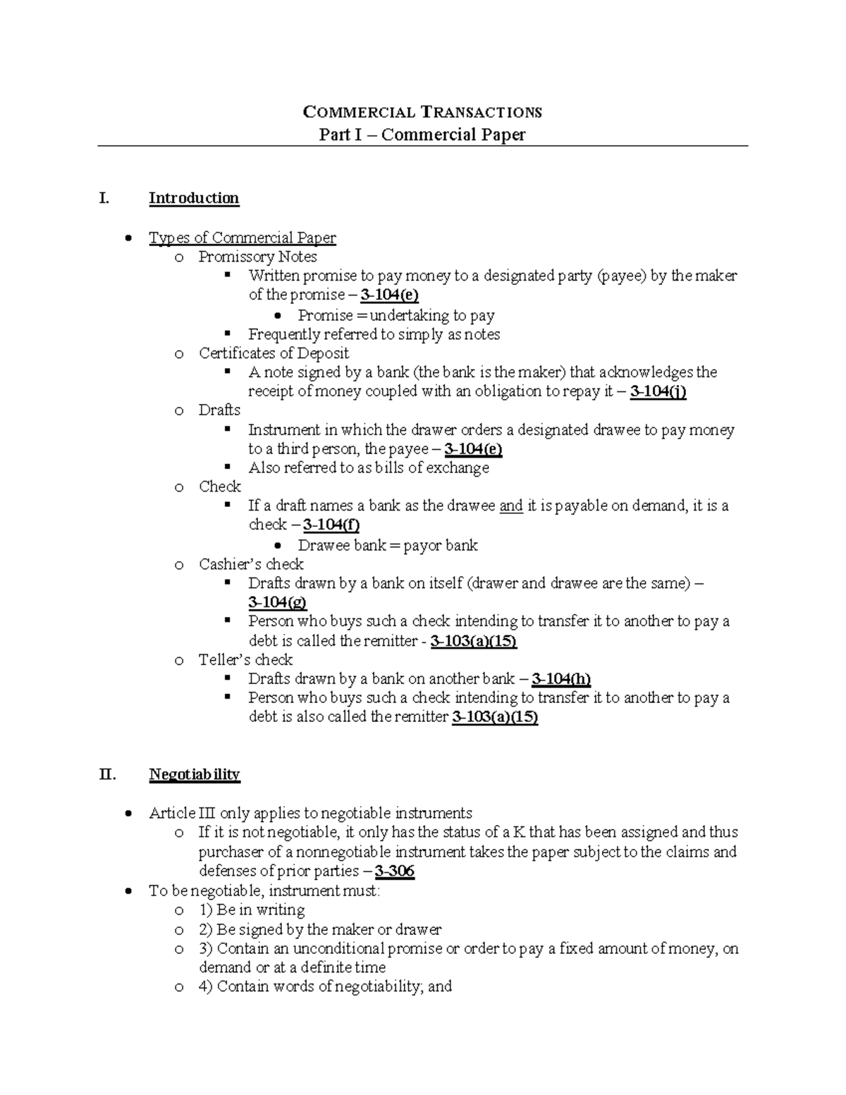 623Commercial Transaction Outline Comprehensive - COMMERCIAL ...