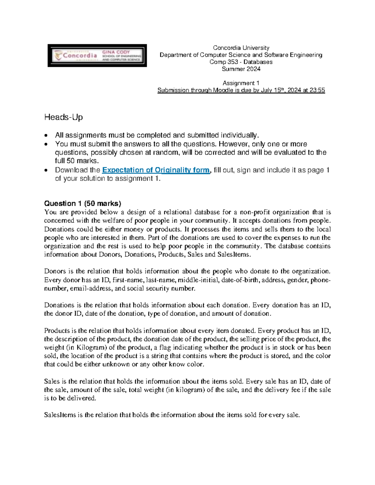 Comp353-Summer-2024-Ass1 - Concordia University Department of Computer Science and Software ...