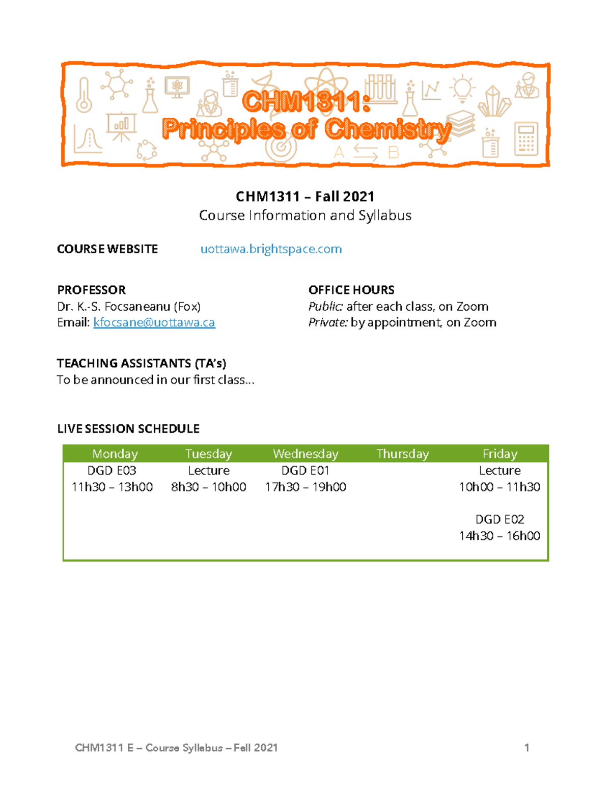 CHM1311 Syllabus - CHM1311 – Fall 2021 Course Information and Syllabus ...