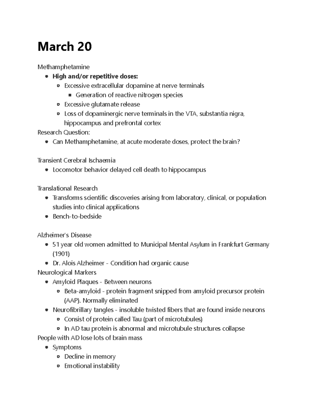 March 20 - This covers Alzheimer's disease and then again with ...